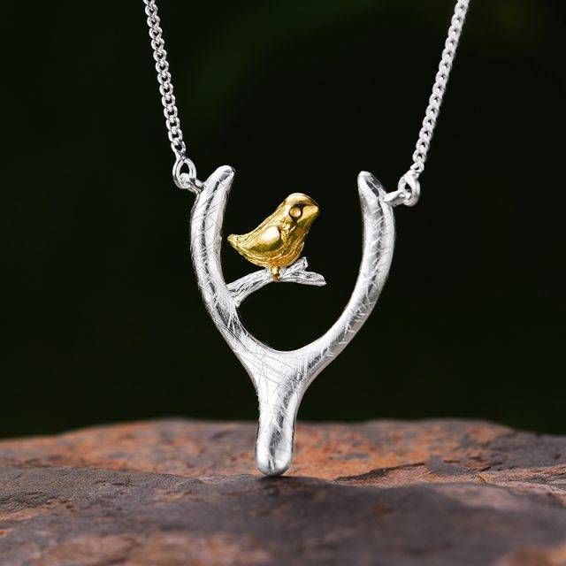 BIRD ON A WISHBONE NECKLACE - Dewdrops & Vines