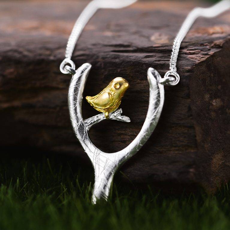 BIRD ON A WISHBONE NECKLACE - Dewdrops & Vines