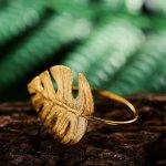 Statement Monstera Leaf Ring - Dewdrops & Vines