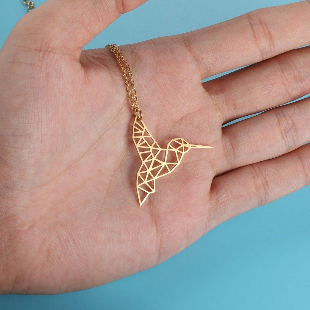 SPUNKY HUMMINGBIRD ORIGAMI NECKLACE - Dewdrops & Vines