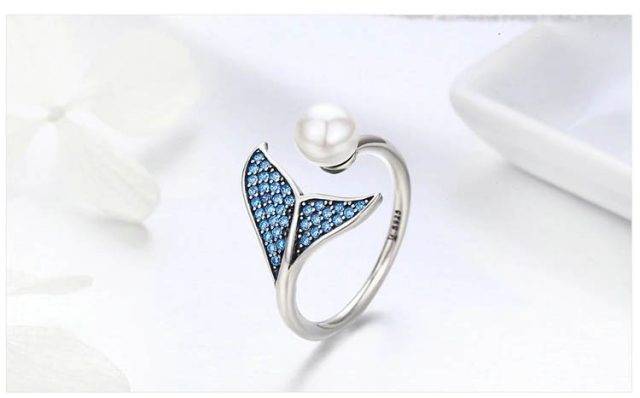 Silver Mermaid Tail Ring - Dewdrops & Vines