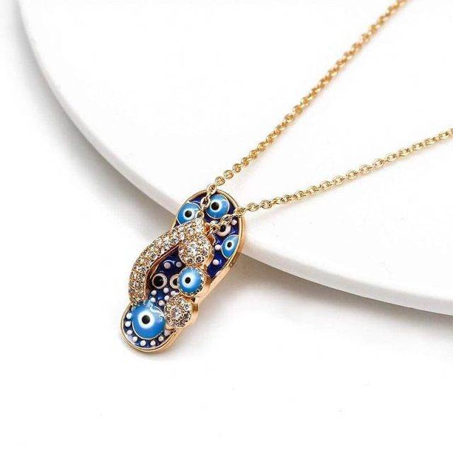 Evil Eye Slipper Necklace - Dewdrops & Vines
